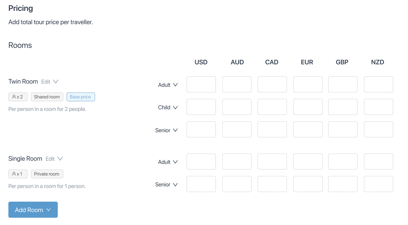 How to Add Pricing for Multiple Traveler Types?